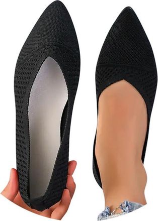 Minetom Damen Ballerina Flache Schuhe Spitze Zehe Strick Kleid Schuhe Slip On Sommer Walking Flats Loafer F&uuml;r Frauen Bequem Weich A Schwarz 42 EU