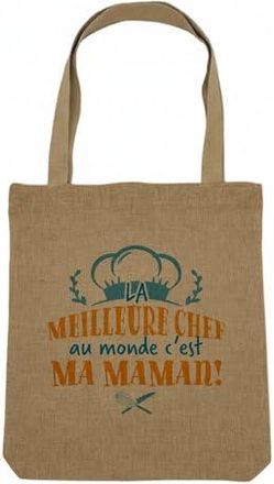 Fabulous Sac Shopping Tote Bag Aspect Lin - La Meilleure Chef au Monde cest ma Maman - Sac de Courses Toile Epaisse 360g Beige Naturel Cabas Port&eacute; Epaule Solid