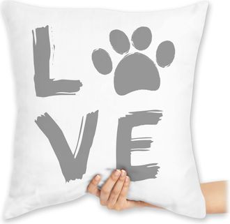 Shirtracer Kissen 40x40 Zierkissen - Deko Hobby - Love Pfotenabdruck - 40 x 40 cm - Weiß - Pfote Dog paw hundepfote hundeliebe hundepfoten