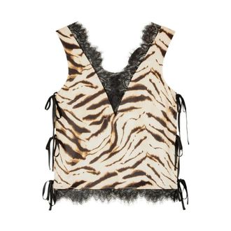 Ganni Top aus bedrucktem Satin - - Tops - Damen - Mehrfarbig - S