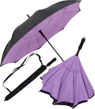 iX-brella Reverse-Regenschirm Automatik- umgedreht zu öffnen - schwarz-helllila