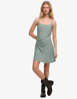 Superdry Mini-Tr&auml;gerkleid in Gr&uuml;n/Marineblau mit Herzchenmuster