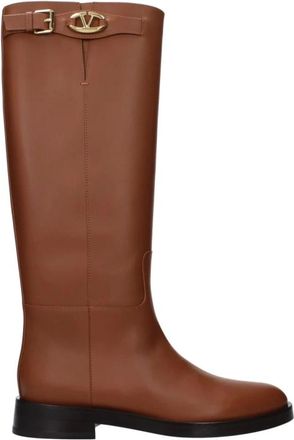 Valentino Garavani Femme, Chaussures, Brun, Taille: 41 EU Bottes en Cuir Marron avec Boucle Logo