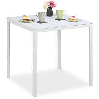 Relaxdays Relaxdays Table de jardin, r&eacute;sistante aux intemp&eacute;ries, jardin, HxLxP: 74,5 x 78 x 78 cm, plastique & acier, blanche
