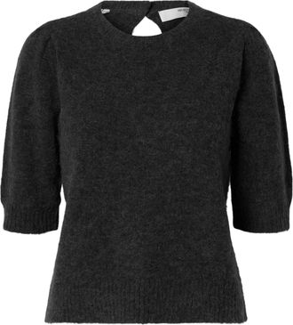 Selected Damen SLFLULU SS Open Back Knit O-Neck NOOS Strickpullover, Volcanic Ash/Detail:Melange, S