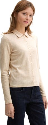 Tom Tailor Damen Longsleeve mit Kragen im Häkel-Stil, 10396 - Marble Beige Melange, L