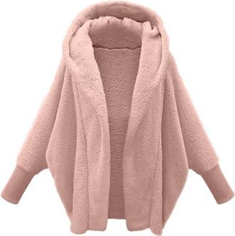 Generic Cardigan dhiver &agrave; manches longues en polaire pelucheuse avec poche ouverte sur le devant pour femme, rose, XXL