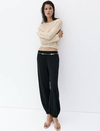 Mango Pull maille ajour&eacute;e Lurex or - Femme - S - MANGO