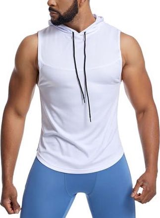 Generic Sweat à capuche sans manches pour homme à séchage rapide, débardeur dété pour gym, entraînement, t-shirt rafraîchissant en maille extensible, Sweat à 
