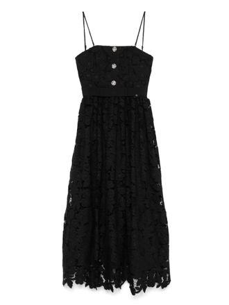 Nissa robe mi-longue à fleurs en dentelle - Noir