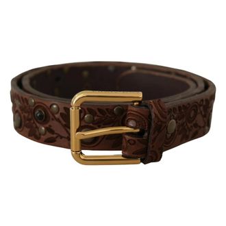 Dolce & Gabbana Homme, Accessoires, Brun, Taille: 85 CM Engraved Buckle Leather Belt