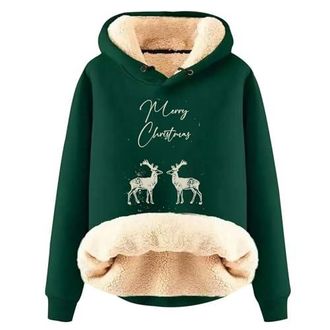 Generic 2026 Printemps &Agrave; La Mode De No&euml;l Imprim&eacute; Cerf Femmes Automne Et Hiver Velours &Eacute;pais Chaud Cardigan Sweat &agrave; Capuche, vert fonc&eacute;, 5XL