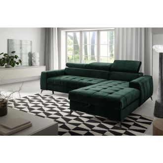 Fun Möbel Ecksofa Schlafsofa Sofa agnesa xs Stoff Salvador Dunkelgrün Ottomane Rechts