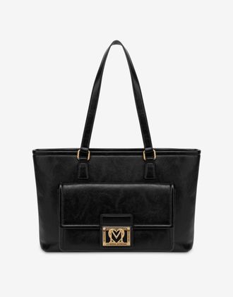 Love Moschino Sac cabas avec plaque logo - Noir