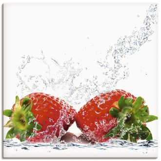 Artland Wanddeko Leinwand Bilder Wandbild 50x50 cm Erdbeeren Früchte im Wasser Obst Lebensmittel T5SP