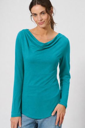 Hempage Hempage Damen vegan Langarmshirt Mit Wasserfallkragen Pacific Blue