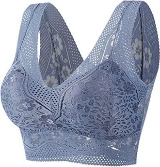 Generic 2026 Soutien-gorge pour femme sans coutures en soie glac&eacute;e sans armatures en dentelle florale rembourr&eacute;e coupe ajust&eacute;e, bleu, Taille unique