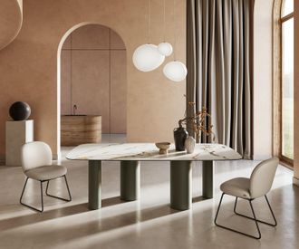 DELIFE Esstisch Edge Boot 240x120cm Keramik Calacatta Luxe Wei&szlig;-Gold-Grau Pilier Metall Effektfinish Titan, Esstische