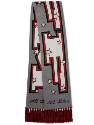 Off-white x AC Milan &eacute;charpe en maille intarsia - Gris