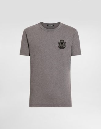 Dolce & Gabbana T-shirt With Heraldic Patch - Mann T-shirts Und Polos Grau 54