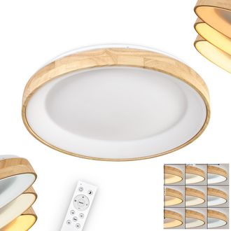 HOFSTEIN LED Deckenleuchte Lockeby, dimmbare Deckenlampe aus Metall/Holz/Kunststoff in Weiß/Natur, Leuchte im Boho-Design (Ø 40 cm), 2450 Lumen, 2700-6500 Kelv