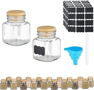 Relaxdays Gewürzgläser 20er Set, eckig, Gewürzdosen Glas, 100 ml, mit Etiketten, Stift & Trichter, transparent/Natur
