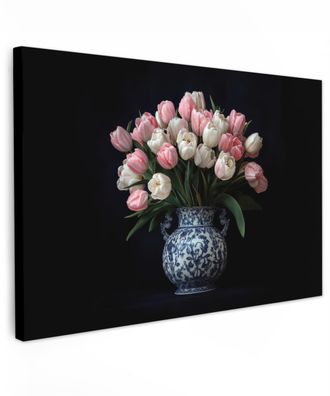 MuchoWow © Leinwandbild Groß 120x80 cm XXL Dekoration Wohnzimmer Bilder Pictures Wall Decoration Living Room Wohnungs Deko Moderne Bild Blumen - Rosa - Tulpen 