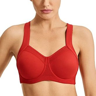 Syrokan Soutien Gorge Sport Femme Maintien Extreme avec Armature Dos Nageur Impact Elevé Non Rembourré Cramoisi 100C