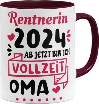 OM3 Oma ist Rentnerin Tasse mit Spruch - Rente 2024 - Vollzeit Großmutter - Renteneintritt Ruhestand | Keramik Becher | 11oz 325ml | Beidseitig Bedruckt |