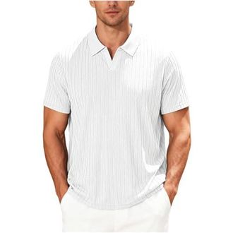 Generic Polo tricot&eacute; c&ocirc;tel&eacute; pour homme avec col en V et manches courtes - Col &agrave; revers - Coupe d&eacute;contract&eacute;e - Confortable - V&ecirc;tements de sport pour homme - Ca
