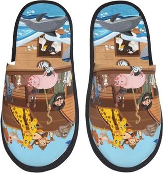 Generic Pantoufles Animaux Sur Une Arche Flottante Unisexe Pantoufles En Coton R&eacute;utilisables Chaussons Maison Pour Femmes Voyage H&ocirc;tel L