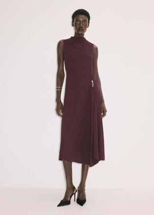 Mango Metallisch gerafftes Midikleid bordeaux - Damen - XS - MANGO