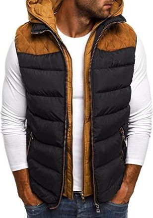 Feoya Manteaux Légère sans Manche Homme Hiver Doudoune sans Manches à Capuche Sportif Zip Up Veste Matelassée sans Manches Style 2 Noir XXL