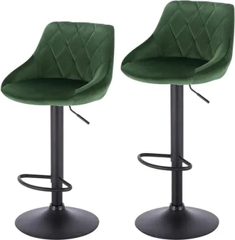 Woltu Woltu - Lot de 2 Tabourets de Bar en Velours + métal tabourets de Cuisine Hauteur réglable, Vert Foncé