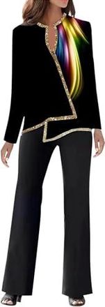 Generic Tenue 2 pi&egrave;ces pour femmes, haut d&eacute;contract&eacute; &agrave; manches longues, pantalon ample &agrave; jambes larges, ensemble deux pi&egrave;ces (Yellow, S)