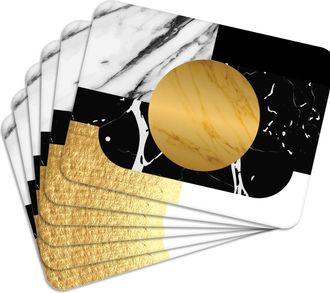 MG Design Set aus 6 Kork-Platzsets - Golden Marble 2 - 30 x 40 cm - hitzebeständig & abwischbar, mit Korkrückseite