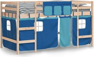 vidaXL Vidaxl - Lit mezzanine enfants et rideaux bleu 80x200cm bois pin massif
