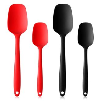 Patelai 4 Stücke Silikon Löffel Set in 10, 8 Zoll und 8 Zoll Silikon Spatel Löffel Hitzebeständig Nahtloser Teigschaber Silikon Kuchenschaber zum Kochen Backe