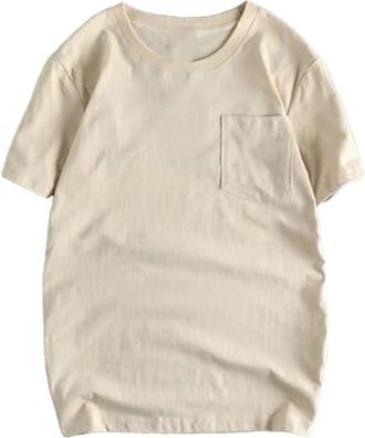 Generic T-shirt dété rétro à manches courtes et col rond pour homme, couleur unie, avec poche, 100 % coton délavé, abricot, XL