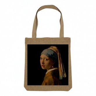 Fabulous Sac Shopping Tote Bag Aspect Lin - Johannes Vermeer La Jeune Fille a la Perle Peinture - Sac de Courses Toile Epaisse 360g Beige Naturel Cabas Porté E