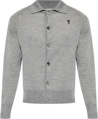 Ami Homme, Pulls, Gris, Taille: XS Cardigan en laine avec logo brod&eacute;