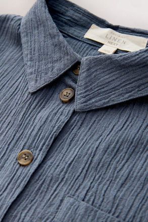 Next Blusentop Strukturierte Kurzarmbluse mit Leinen, Kurzgr&ouml;&szlig;e (1-tlg)