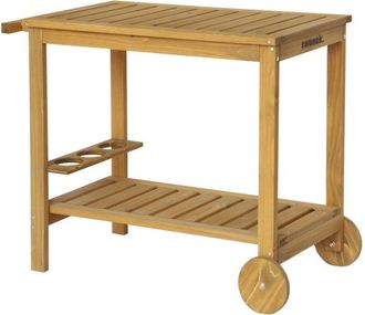 Sweeek Desserte ext&eacute;rieure 95 cm en bois avec roues et poign&eacute;e. Bois naturel. L 95 x l 47 x h 74cm