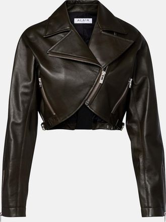 Alaia Ala&iuml;a Cropped-Bikerjacke aus Veloursleder