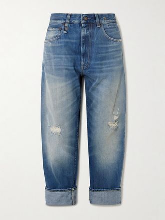 R13 Jean Large Taille Mi-haute Effet Vieilli Cuffed X-boyfriend - Bleu