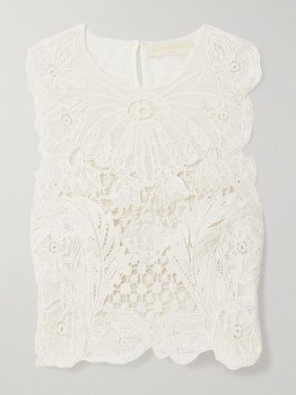 Ulla Johnson Débardeur Raccourci En Dentelle De Coton Et De Soie Mélangés Jael - Blanc