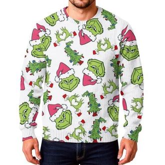 Generic Le Grinch Pull De Noel Homme Moche Pyjama Noel Sweat Enfant Christmas col Rond Adulte Pulls The Sweater 2025 Famille Deguisement Drole Vetement Femme 