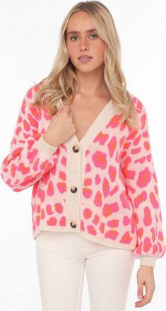 Zwillingsherz Strickjacke Big Leo One Size, Animal-Muster, Langarm, Kn&ouml;pfe, tiefer V-Ausschnitt