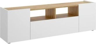 Dmora TV-Schrank Etna, niedriges Sideboard f&uuml;r Wohnzimmer, TV-Sideboard f&uuml;r Wohnzimmer, 142x35h44 cm, Wei&szlig; und Eiche Nodi