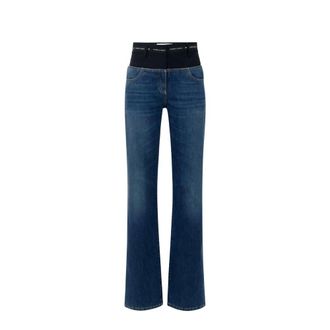 Elisabetta Franchi Femme, Jeans, Bleu, Taille: W26 Pantalon en denim et cr&ecirc;pe l&eacute;ger